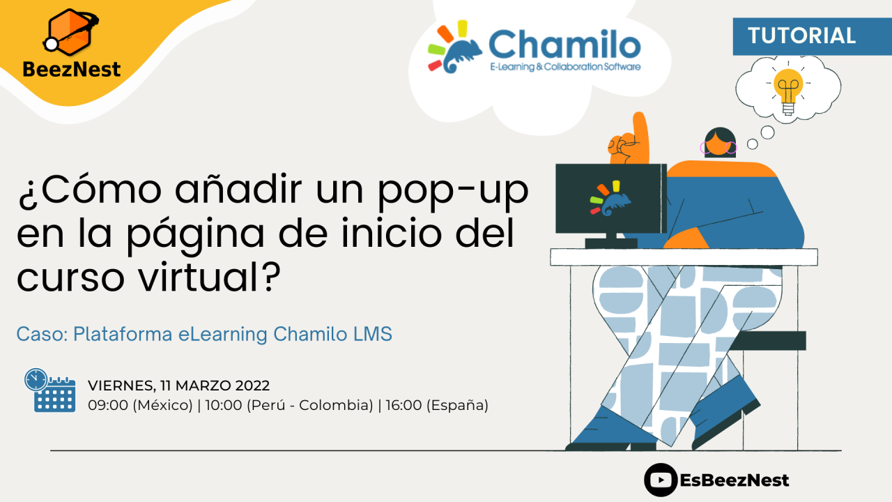 ¿Cómo añadir un pop-up en la página de inicio del curso virtual? Caso Chamilo LMS | BeezNest